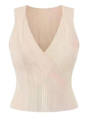 Patrizia Pepe Patrizia Pepe Ribbed-Knit Wrap Top Neutrals