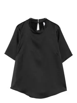 Imperial Satin-finish Short-sleeve Blouse - Black