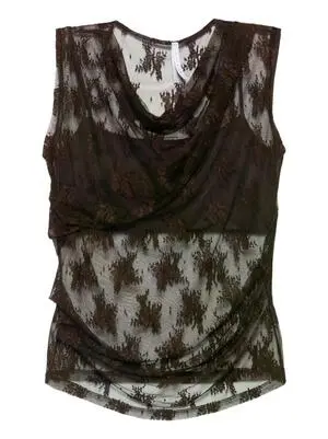 Imperial Lace-overlay Draped Top - Brown