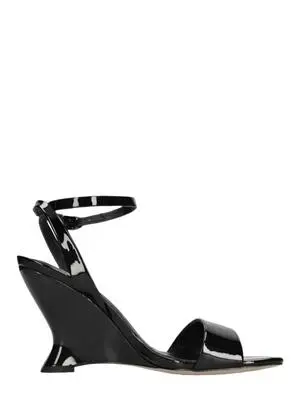 EMANUELLE VEE Open-toe Leather Wedge Sandals - Black