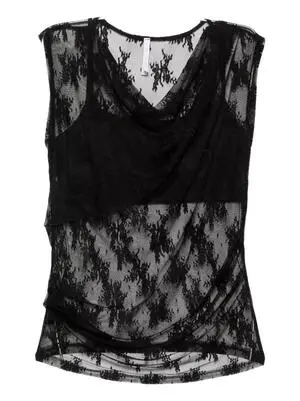 Imperial Draped Lace Blouse - Black