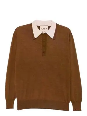Plan C Double-collar Polo Sweater - Brown