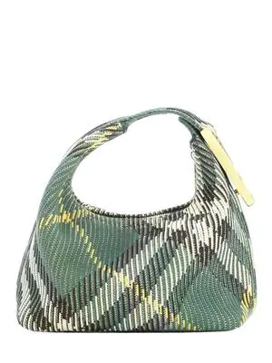 Burberry Peg Handle Mini Satchel In Knit Check Fabric - Green