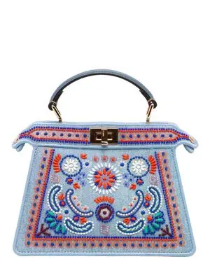 Fendi Fendi Embroidered Denim Peekaboo ISeeU Satchel Blue