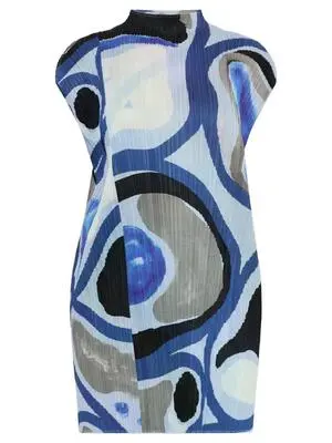 Issey Miyake Pleated Abstract-print Dress - Blue