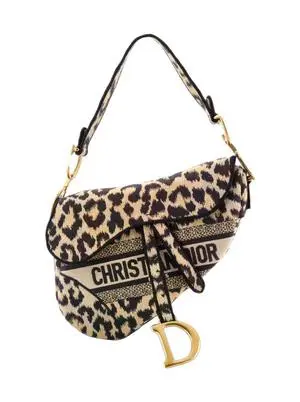 Dior Mizza Embroidered Canvas Saddle Handbag - Brown