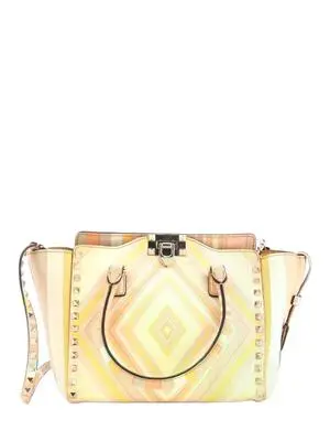VALENTINO Valentino Garavani Rockstud Striped Leather Small Tote Bag