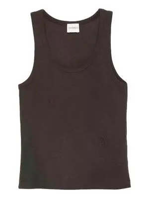 Closed Ribbed-knit Tank Top - Brown