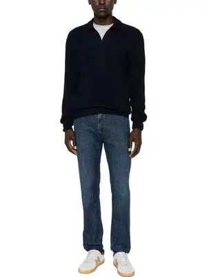 GRAN SASSO Ribbed-knit Polo-collar Sweater - Blue