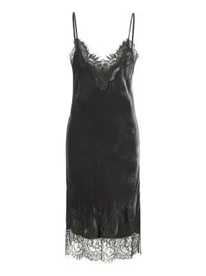 Gold Hawk Lace-trim Midi Dress - Grey