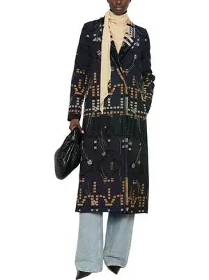 FORTE_FORTE Embroidered Jacquard Coat - Blue