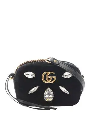 Gucci Gg Marmont Crystal Embellished Matelassé Velvet Crossbody Bag - Black