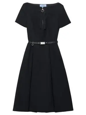 Prada Embroidered Natté-fabric Dress - Black