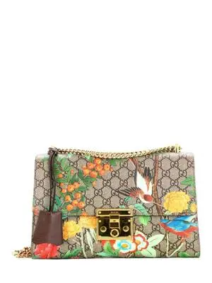 Gucci Padlock Tian Print Gg Coated Canvas Medium Shoulder Bag - Brown