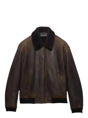 Prada Leather Bomber Jacket - Brown