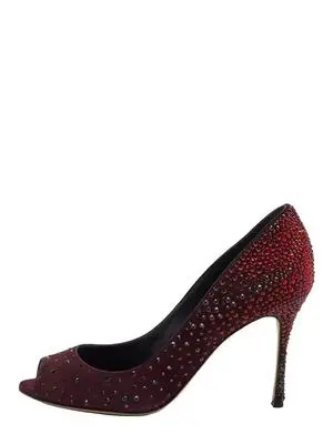 SERGIO ROSSI Crystal-embellished Peep-toe Pumps - Red
