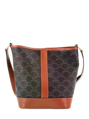 Celine Celine Triomphe Coated Canvas Small Bucket Bag Brown