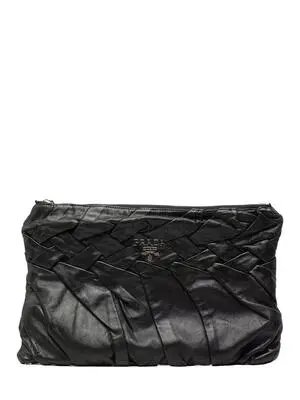 PRADA Prada Calfskin Diamond Pleated Clutch Bag