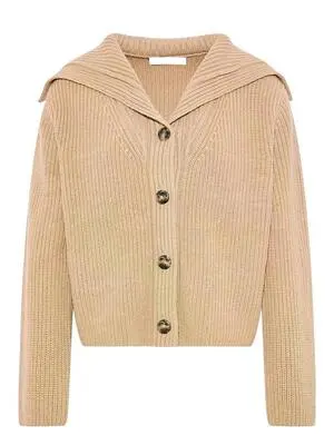 YVES SALOMON Ribbed-knit Sailor-collar Cardigan - Neutrals