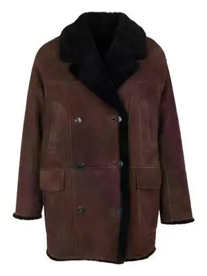 YVES SALOMON Double-breasted Shearling Peacoat - Brown