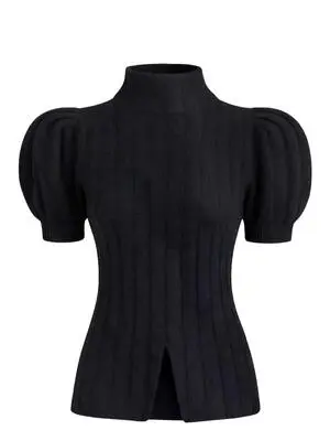 VIOLANTE NESSI Ribbed-knit Puff-sleeve Sweater - Black