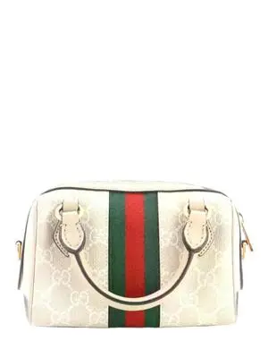 Gucci Gucci Ophidia Convertible Boston Bag GG Coated Canvas Super Mini Satchel Neutrals