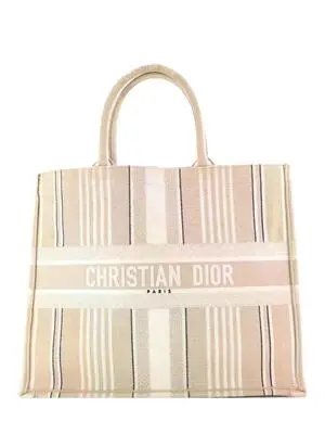DIOR Christian Dior Book Bayadere Stripe Embroidered Canvas Large Tote Bag