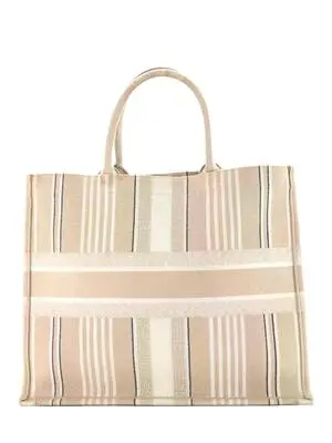 DIOR Christian Dior Book Bayadere Stripe Embroidered Canvas Large Tote Bag