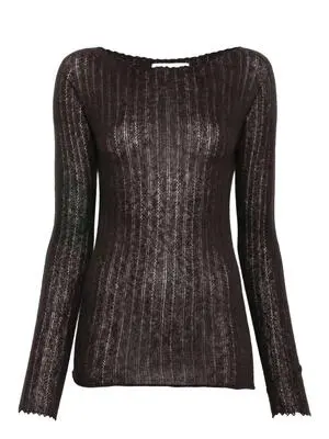 VANISE Ribbed-knit Long-sleeve Top - Brown