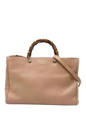 Gucci Large Calfskin Bamboo Shopper Satchel - Brown