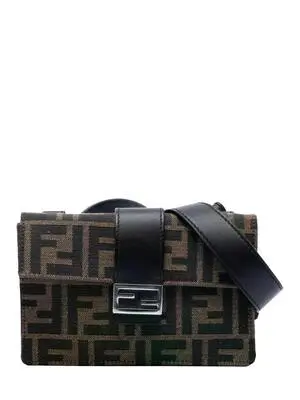 Fendi Zucca Canvas Convertible Baguette Pouch Cross Body Bag - Black