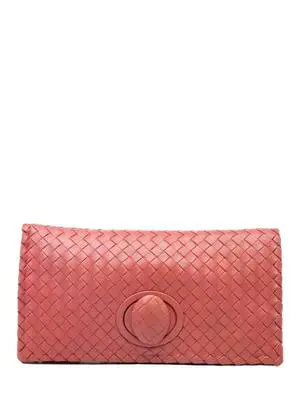 Bottega Veneta Nappa Intrecciato Turn Lock Clutch Bag - Pink