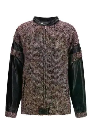 KRISTINA TI Herringbone Pattern Jacket - Brown