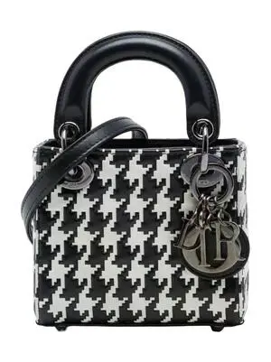 Dior Micro Calfskin Houndstooth Embossed Macro Lady Satchel - Black