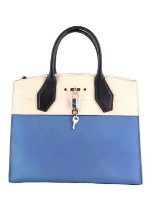 LOUIS VUITTON Louis Vuitton Leather MM Tote Bag Blue
