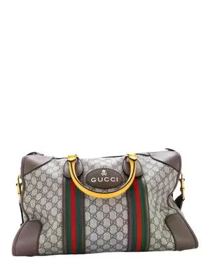 Gucci Neo Vintage Web Duffle Bag Gg Coated Canvas Medium Travel Bag Brown