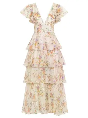 DIVEDIVINE Rebecca Floral-Print Ruffled Maxi Dress