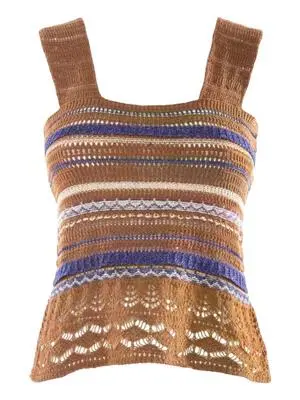 NENETTE Crochet-knit Peplum Top - Brown