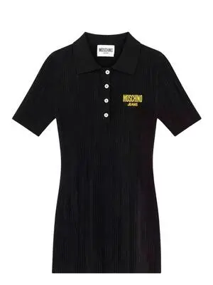 Moschino Ribbed-knit Logo-embroidered Polo Shirt - Black