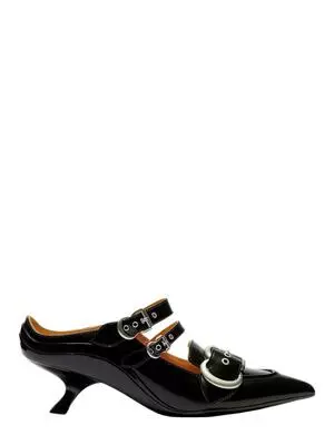 LILI CURIA Astrid Buckle-detail Pointed-toe Mules - Black