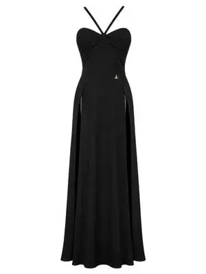 DIVEDIVINE DiveDivine Flora Draped Side-Slit Maxi Dress Black