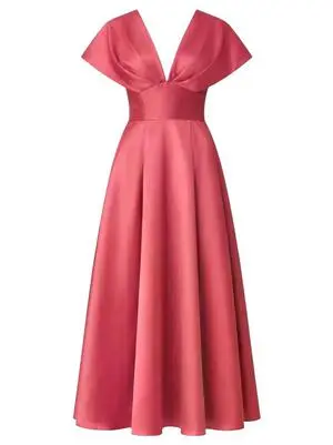 Charo Ruiz Ibiza Pleated-bodice V-neck Midi Dress - Red