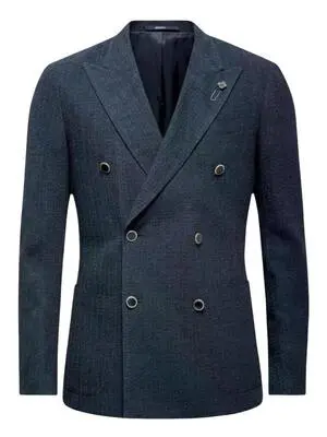 LARDINI Double-breasted Slub-texture Blazer - Blue