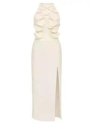 DIVEDIVINE Floral-appliqué Halterneck Midi Dress - White