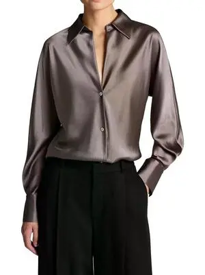 Vince Bias-cut Long-sleeve Blouse - Grey