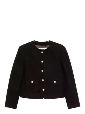 DUNST Collarless Wool Jacket - Brown