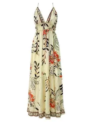 PAHIESA FORMENTERA Floral-print Tiered Maxi Dress - Neutrals