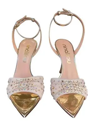 NINALILOU Strass-embellished Draped Heeled Sandals - Neutrals