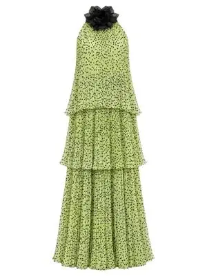 Charo Ruiz Ibiza Polka-dot Pleated Maxi Dress - Green