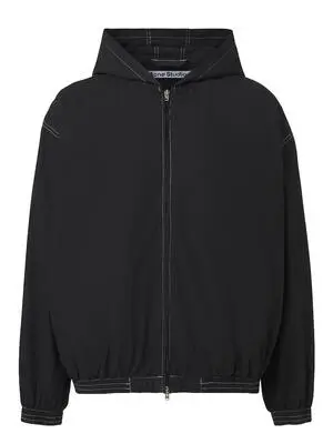 Acne Studios Logo Hooded Cotton Poplin Jacket - Black
